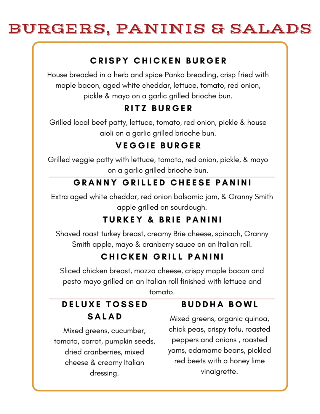 Ritz Grill Menu | Ritz Grill